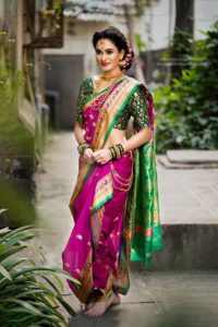 Pink Green Navari Saree